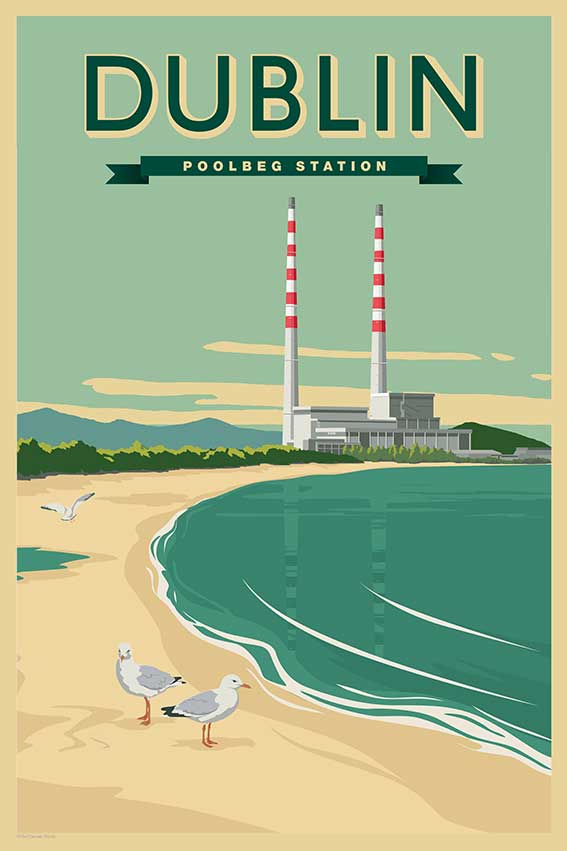 Dublin Poolbeg Chimneys Retro Travel Poster – The Canvas Works