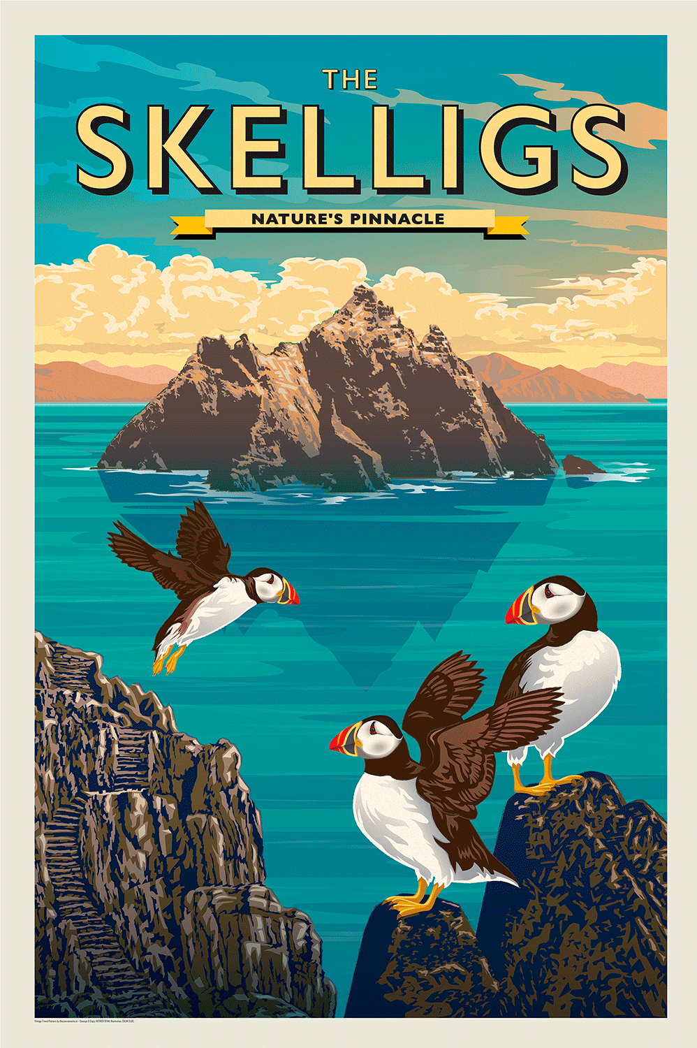 Skelligs Nature's Pinnacle Retro Travel Poster of Ireland – The Canvas ...
